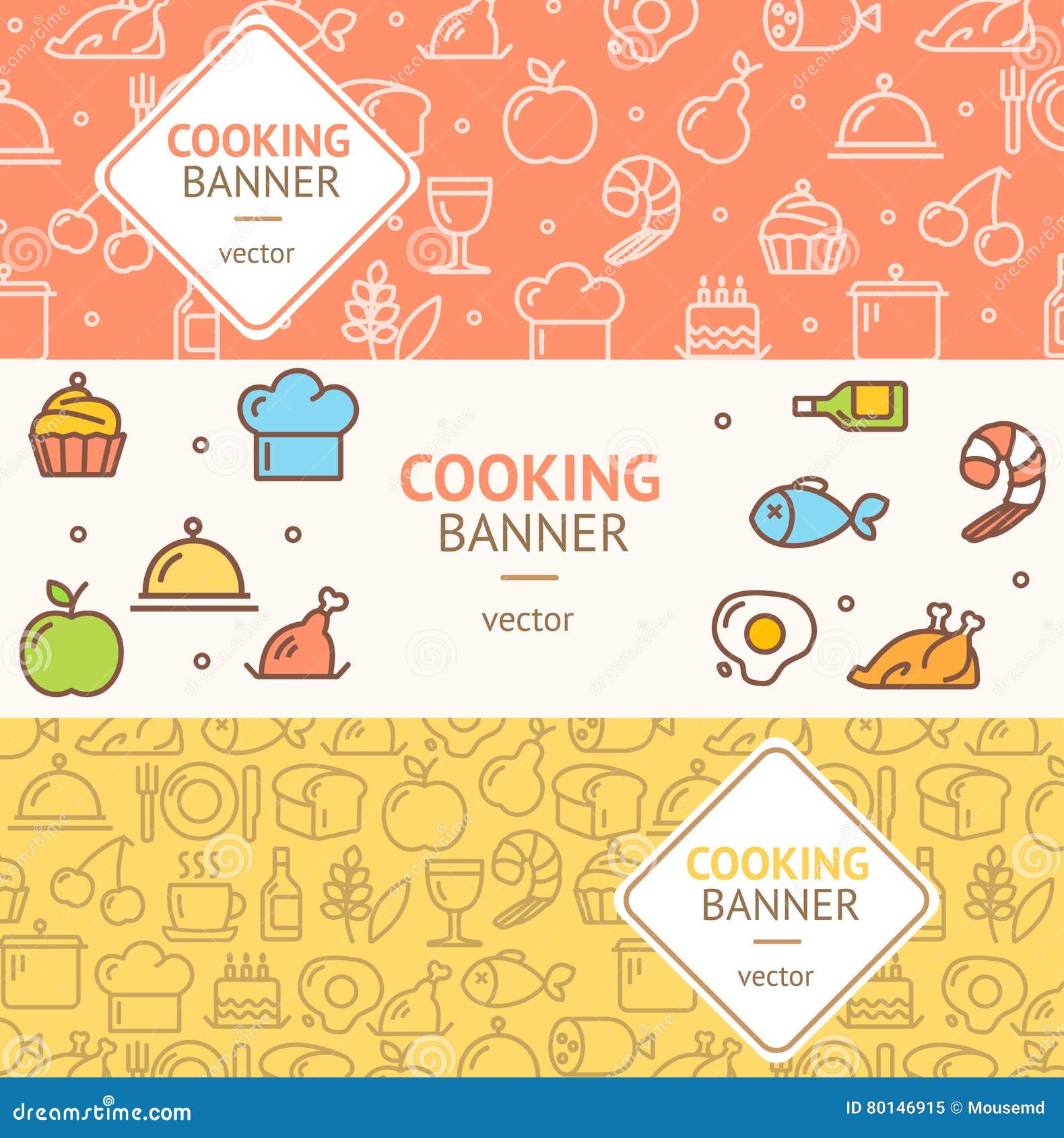 Cooking Banner Flyer Horizontal Set. Vector Stock Vector - Illustration ...