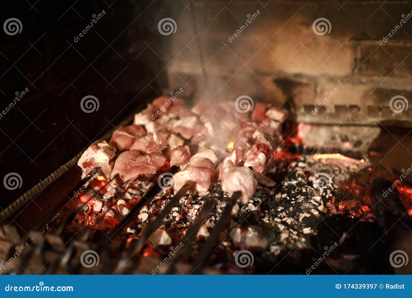 Cooking Barbecue on Coals in Fireplace Stock Image - Image of healthy ...