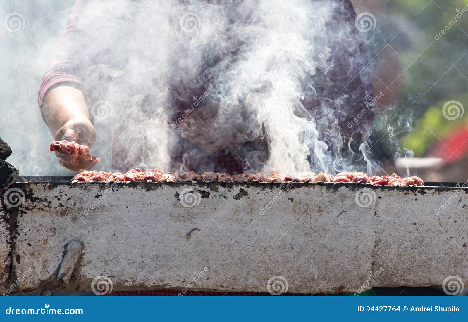 Cooking Barbecue on the Grill in the Open Air Stock Photo - Image of ...