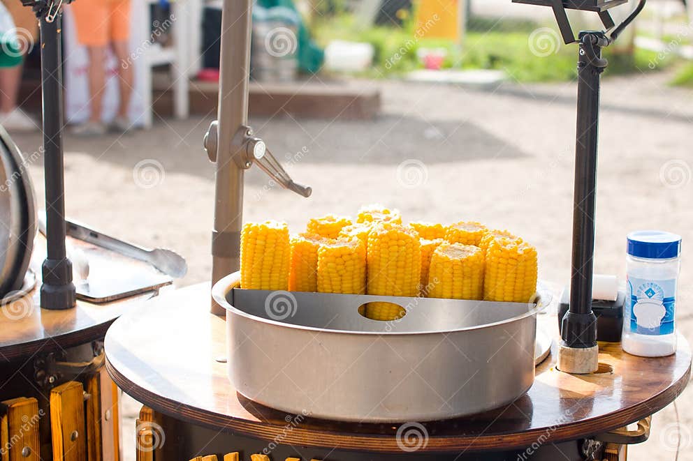 Cooking Boiled Corn in a Cauldron. Stock Photo - Image of barbecue ...