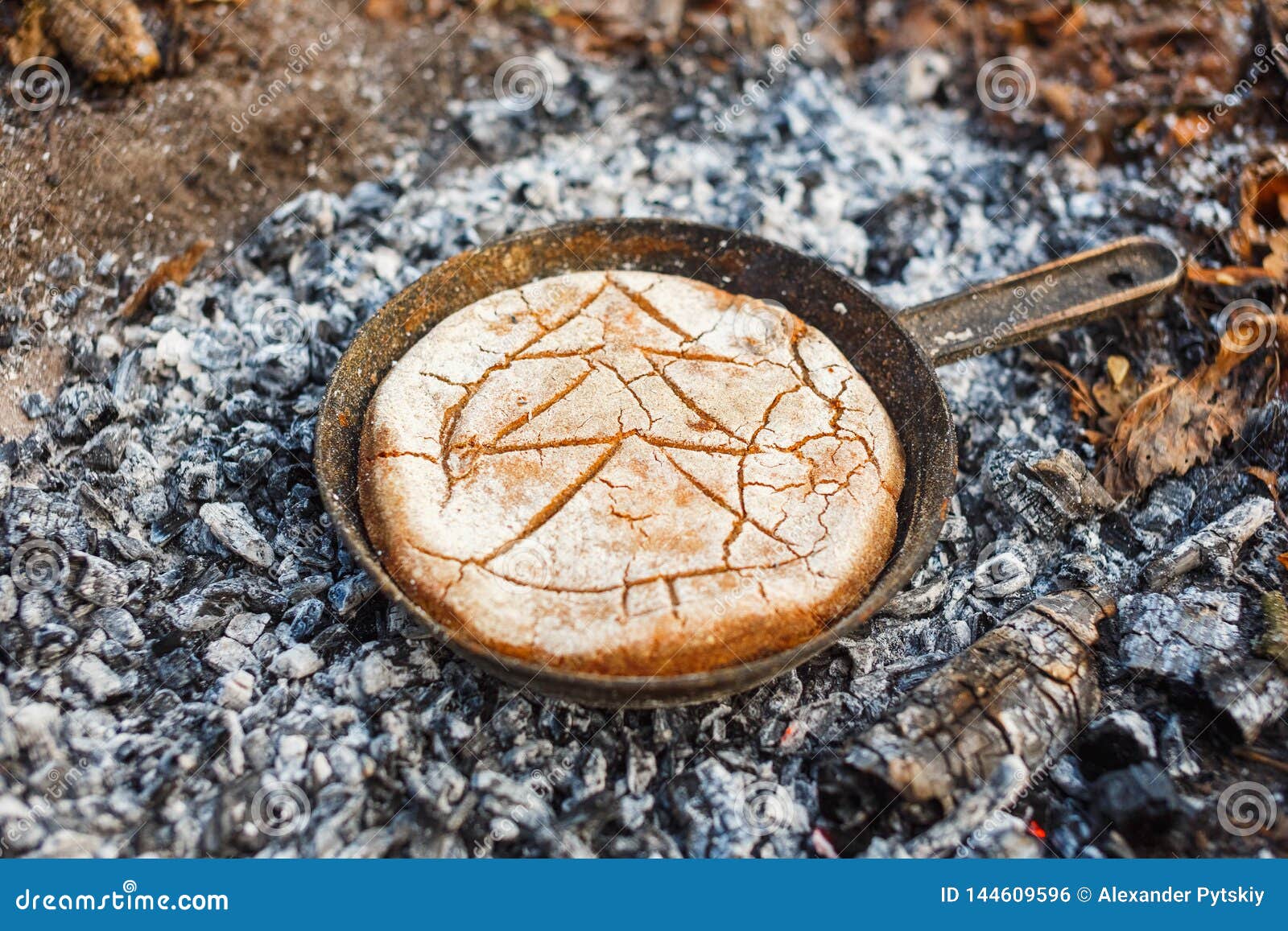 Cooking Bread on Fire Coals in the Evening Stock Photo - Image of ...