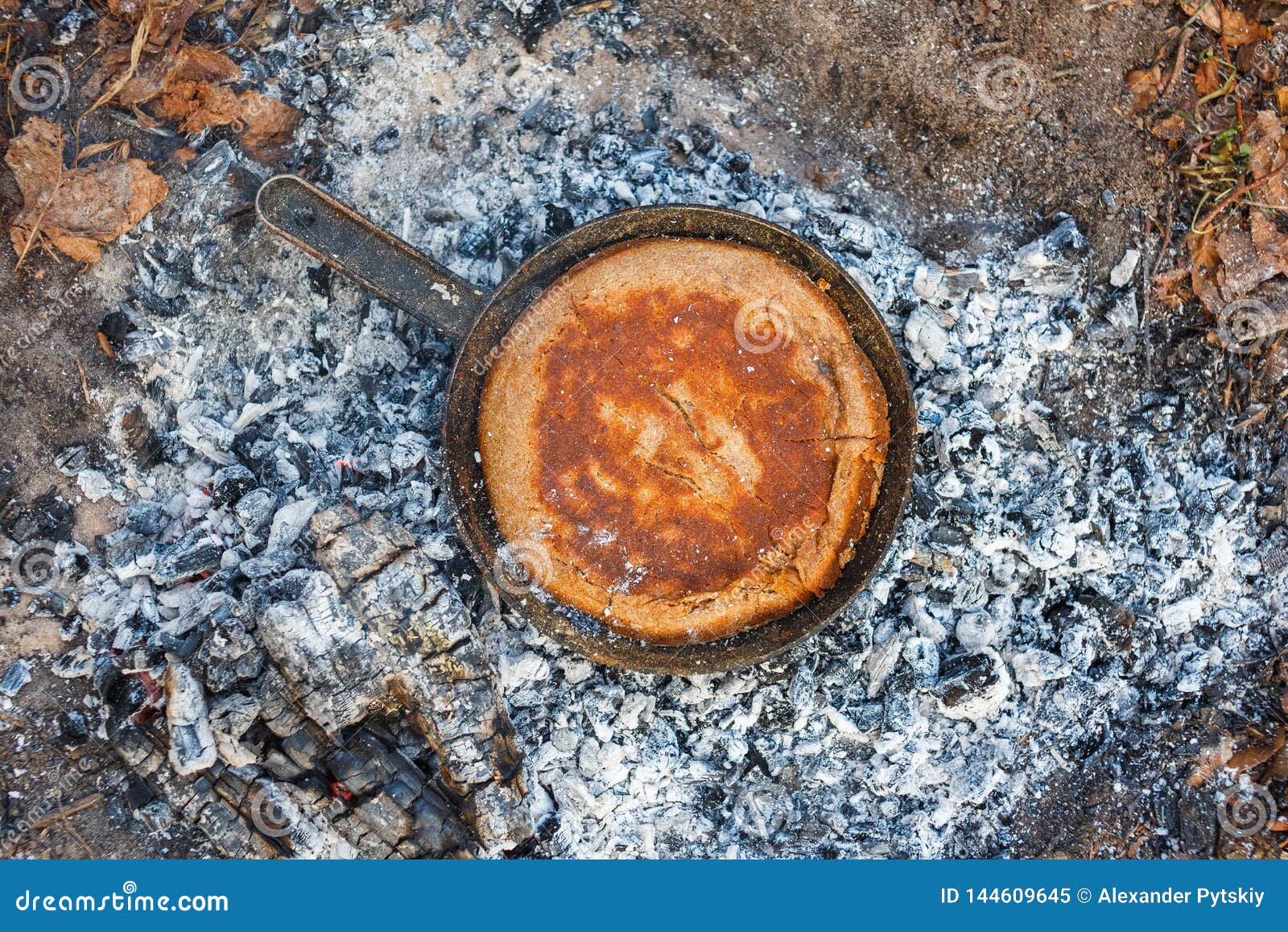 Cooking Bread on Fire Coals in the Evening Stock Image - Image of flame ...