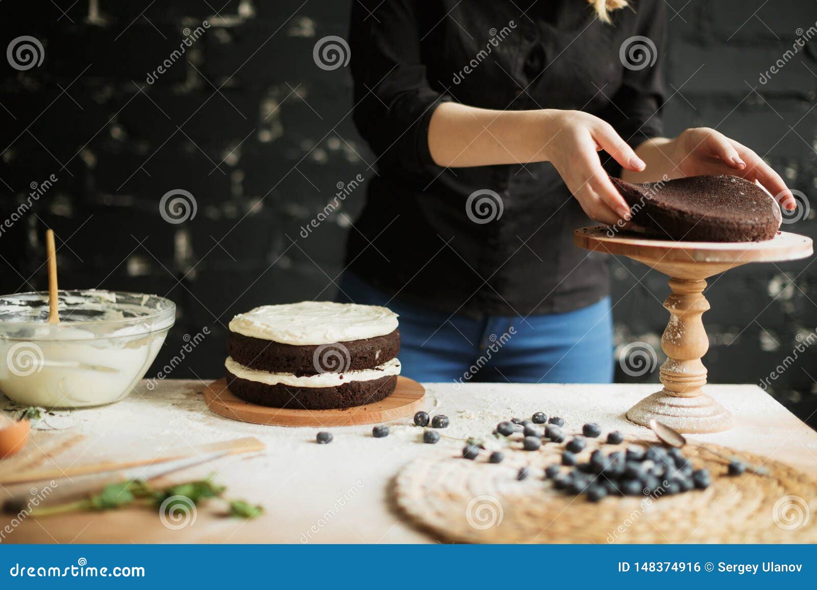 Cooking Cake on the Table and Baking Cake Ingredients Stock Photo ...
