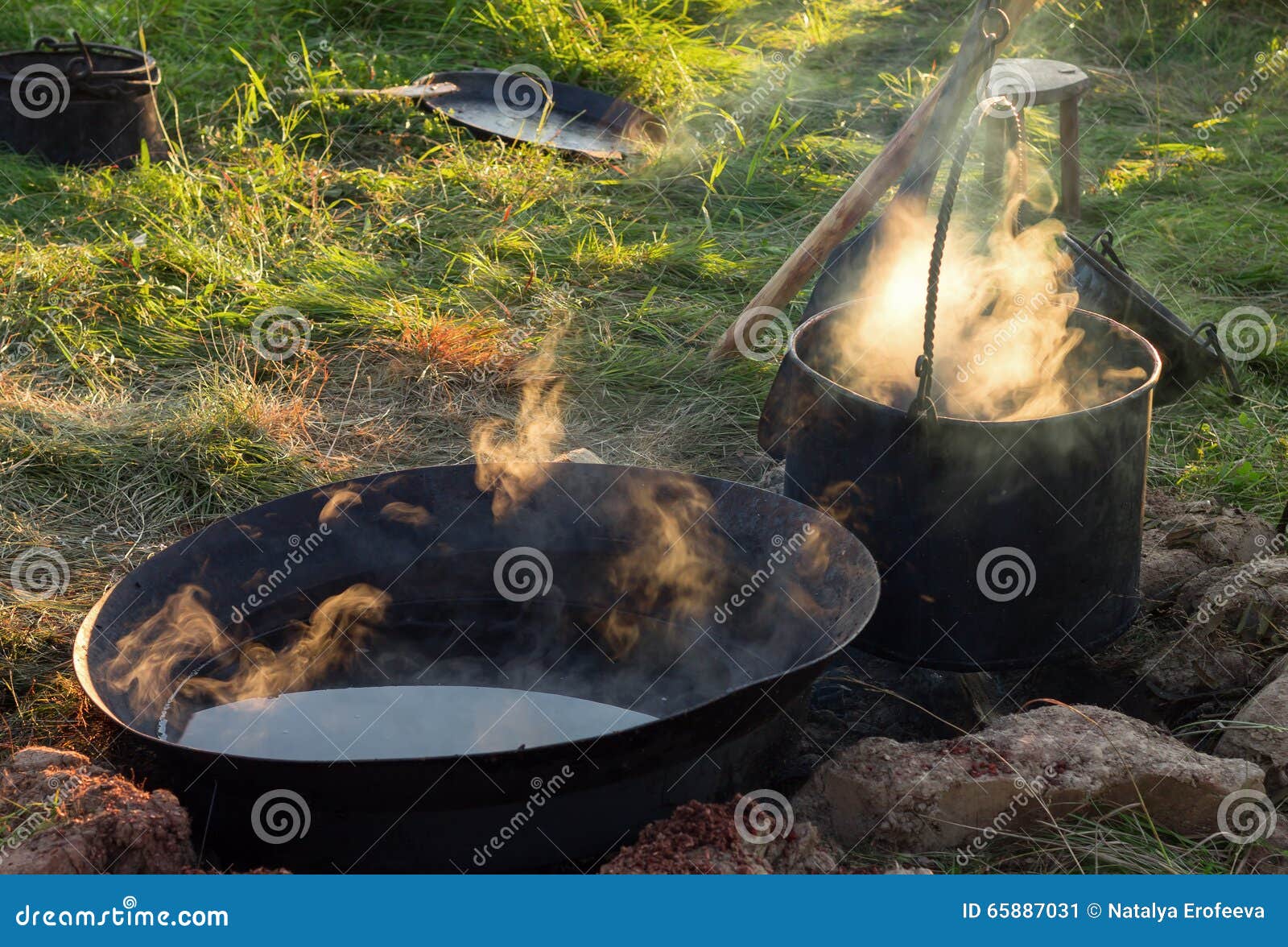 Cooking in the Camp on Open Air Stock Image - Image of outdoor, bonfire ...