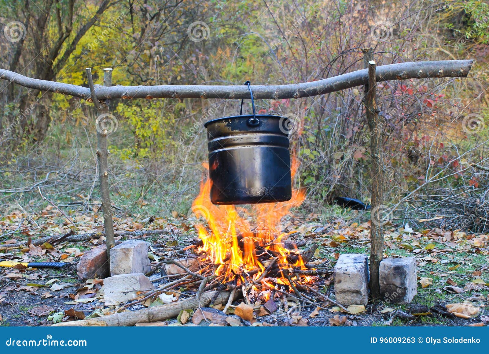Cooking on a campfire stock image. Image of black, cook - 96009263