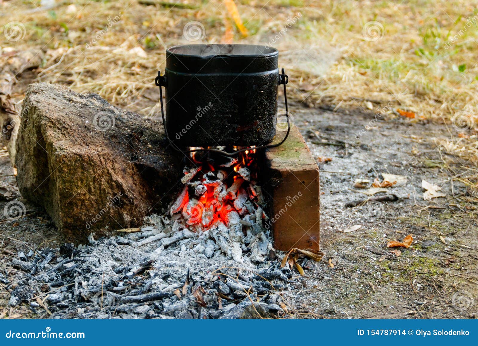 Cooking on Campfire in Camping Stock Photo - Image of cook, flame ...
