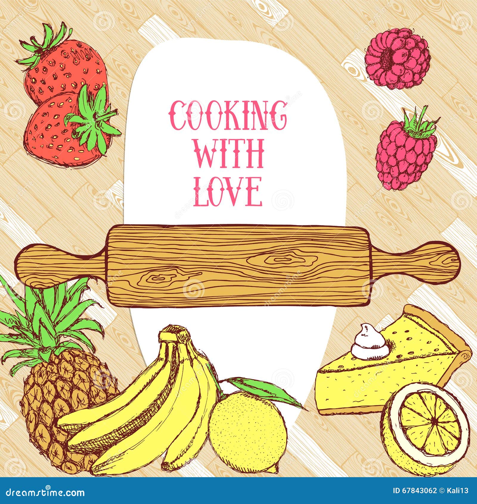 Cooking Card on Wooden Pattern Stock Vector - Illustration of ...