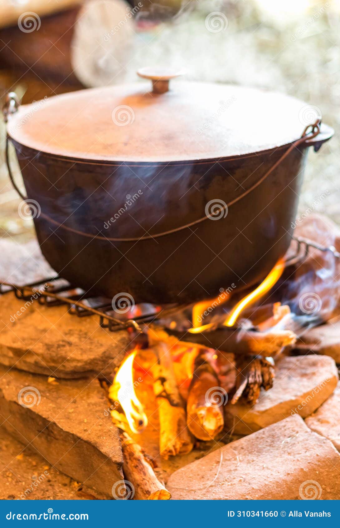 Cooking in a Cauldron on Fire Stock Photo - Image of traditional, camp ...