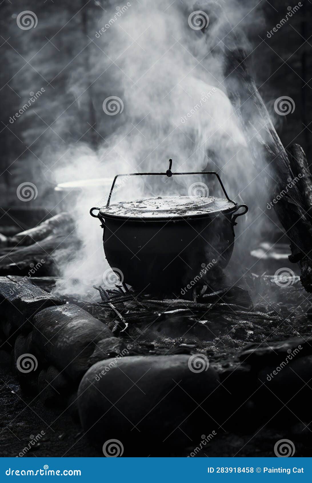 Cooking in a Cauldron on the Fire in the Forest Stock Illustration ...