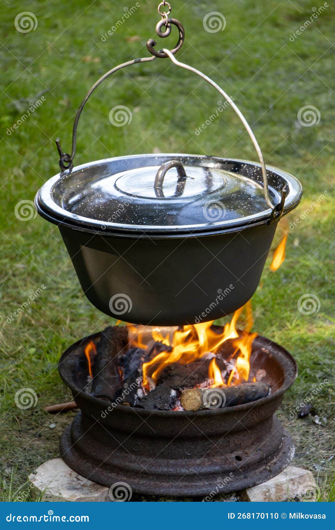 Cooking in a Cauldron on an Open Fire in Nature Stock Photo - Image of ...