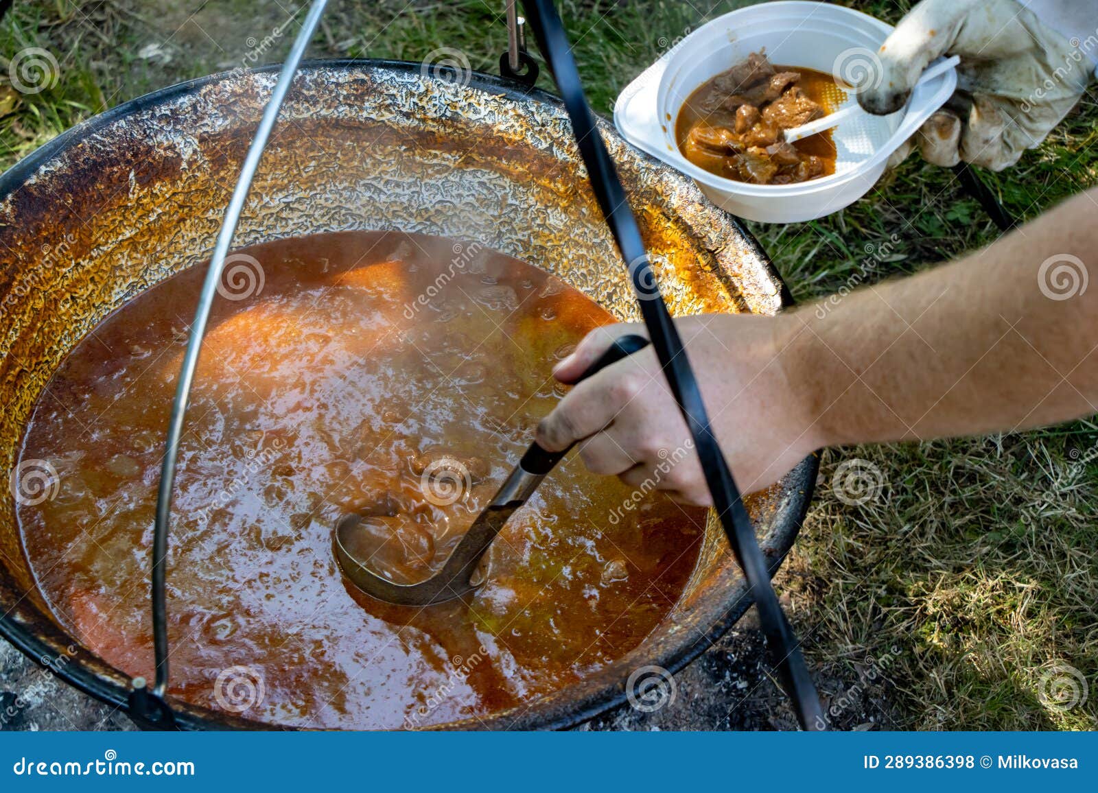 Cooking in a Cauldron on an Open Fire in Nature Stock Photo - Image of ...