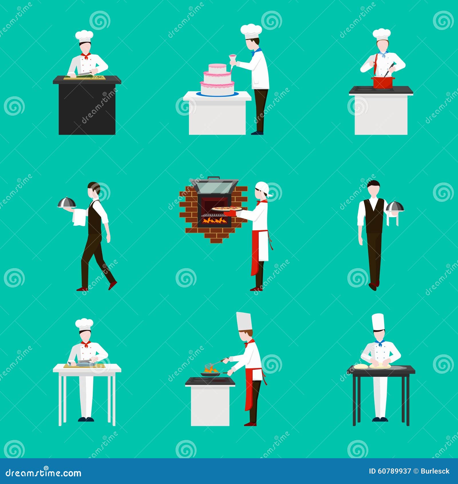 Cooking with Chef Figures Vector Icons Set Stock Vector - Illustration ...