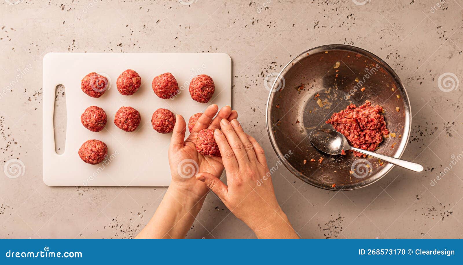 Cooking - Chef Making a Minced Meatballs. Preparing Dinner - Worktop ...