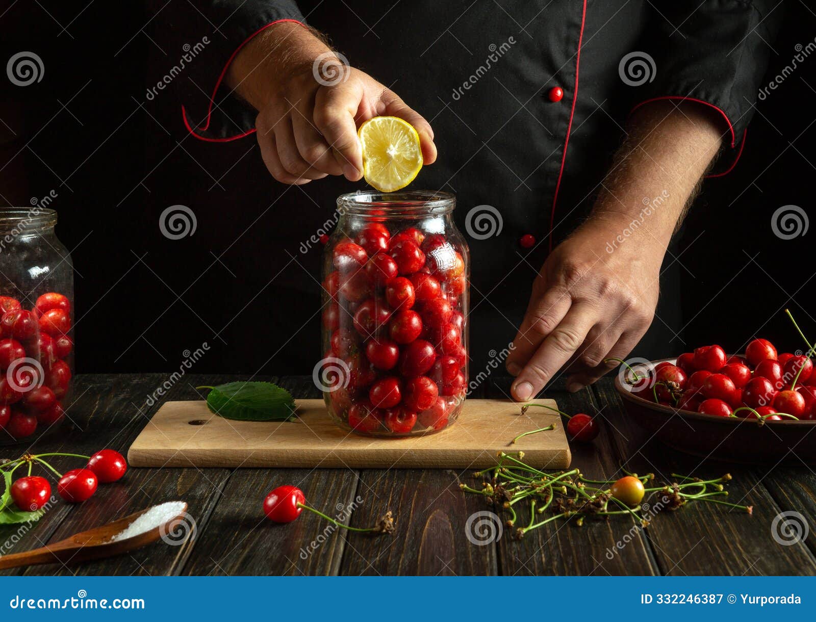 Cooking Cherries with Lemon. the Concept of Canning Cherries by the ...