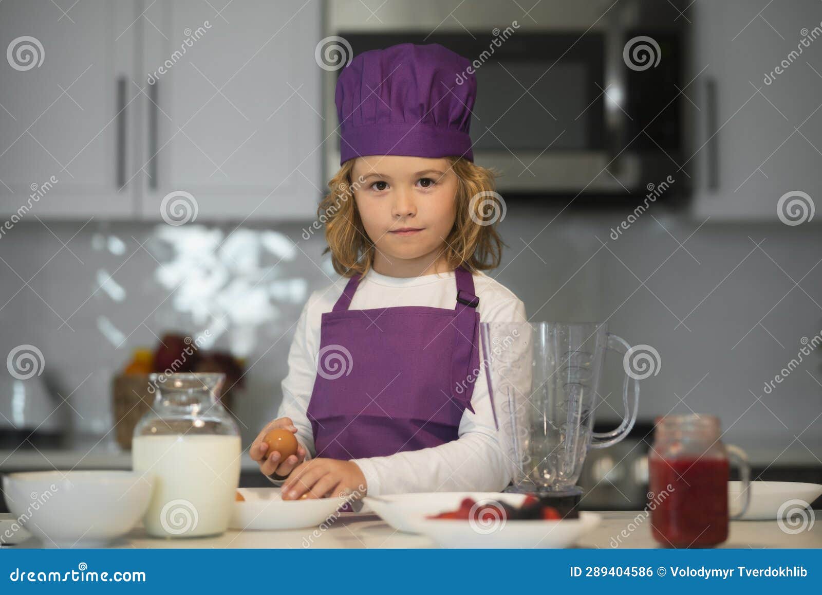 Cooking Child. Chef Kid Cook Baking at Home Kitchen. Stock Photo ...