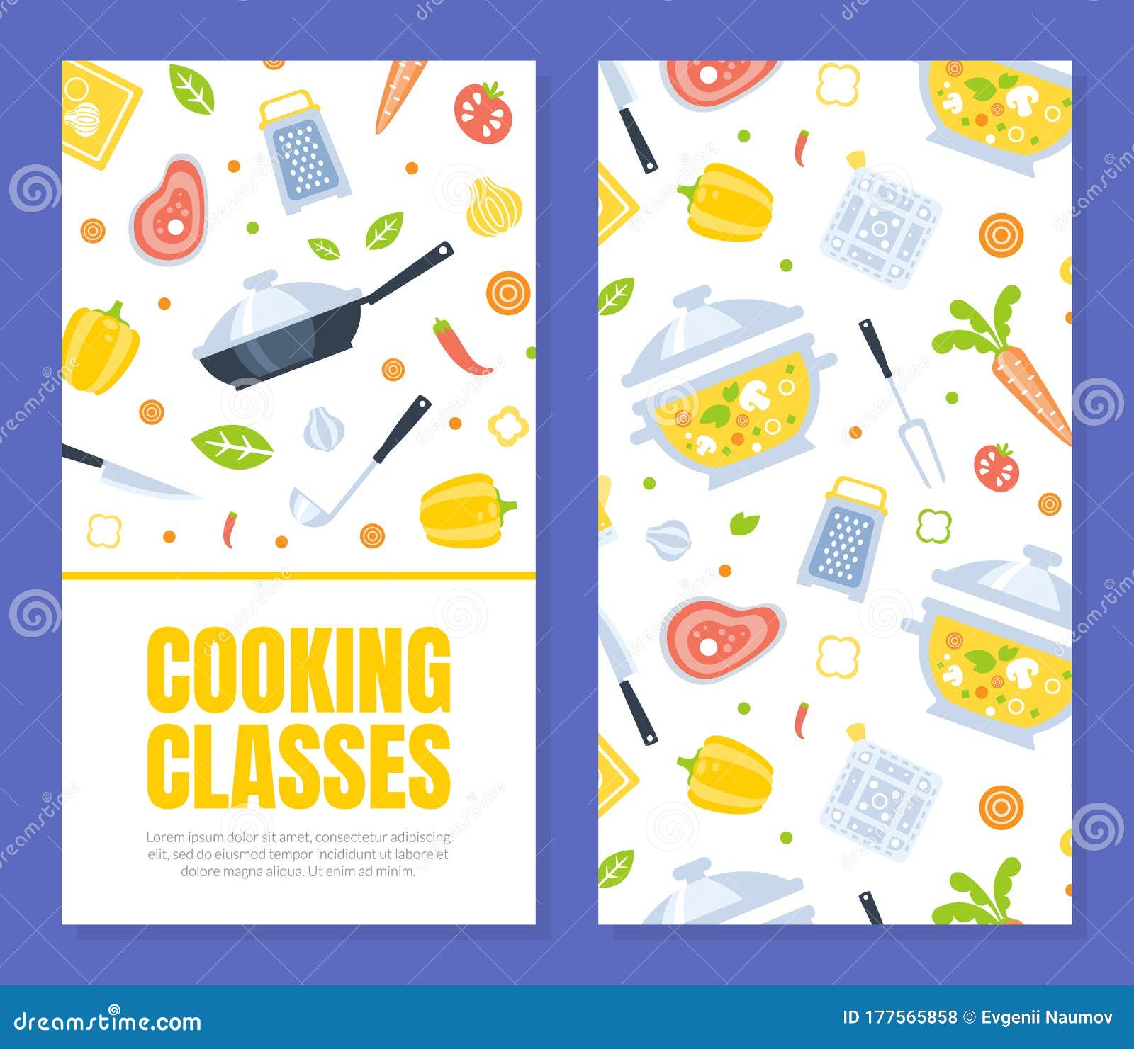 Cooking Class Card Template with Kitchen Utensils Seamless Pattern ...