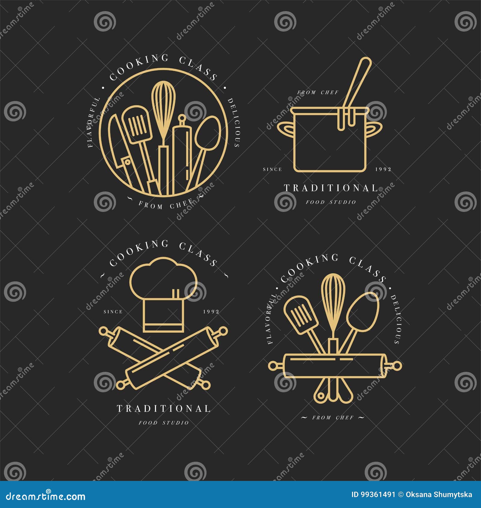 Cooking Class Linear Design Elements, Kitchen Emblems, Symbols, Icons ...