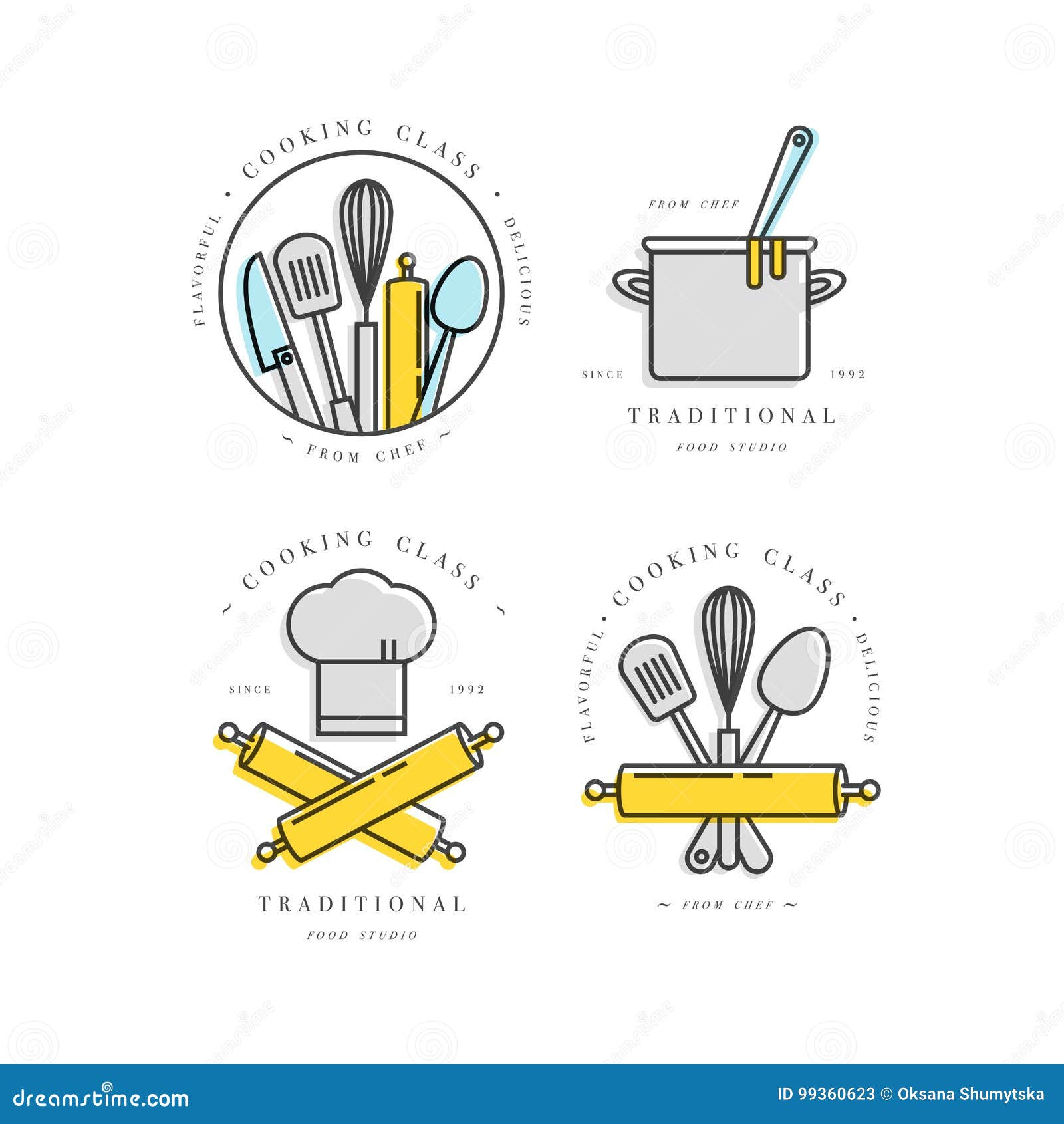 Cooking Class Linear Design Elements, Kitchen Emblems, Symbols, Icons ...