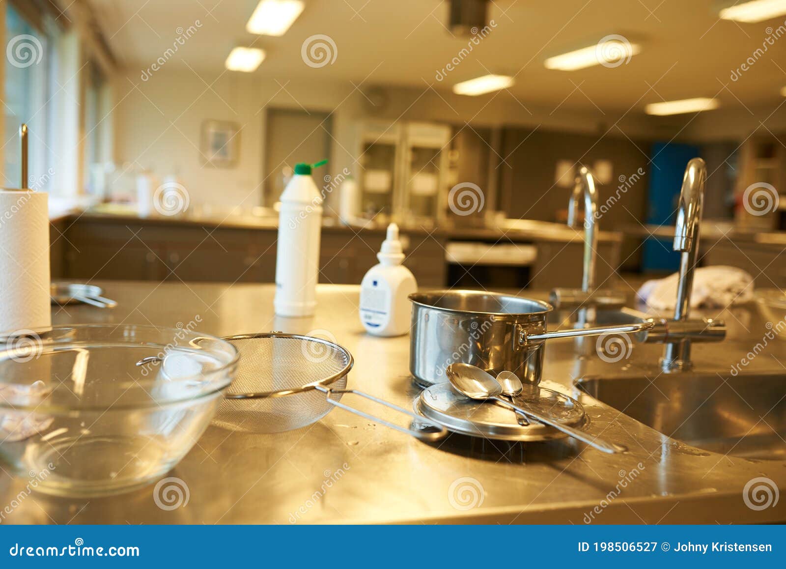 A Cooking Class in School with Used Kitchen Utensils Stock Image ...