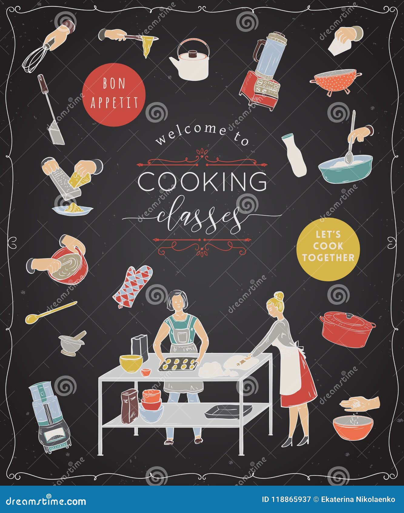 Cooking Classes.Design Template with People Preparing Meals, Kitchen ...