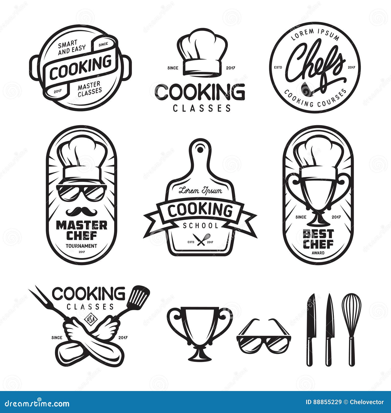 Cooking Classes Labels Set. Vector Vintage Illustration. Stock Vector ...