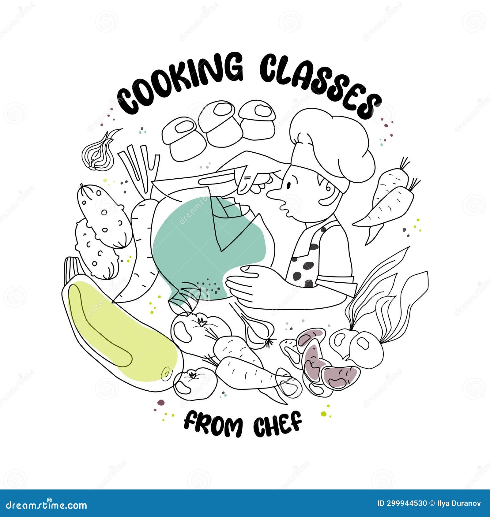 Cooking Classes Logo with Chef Cutting Vegetables. Food Lessons ...