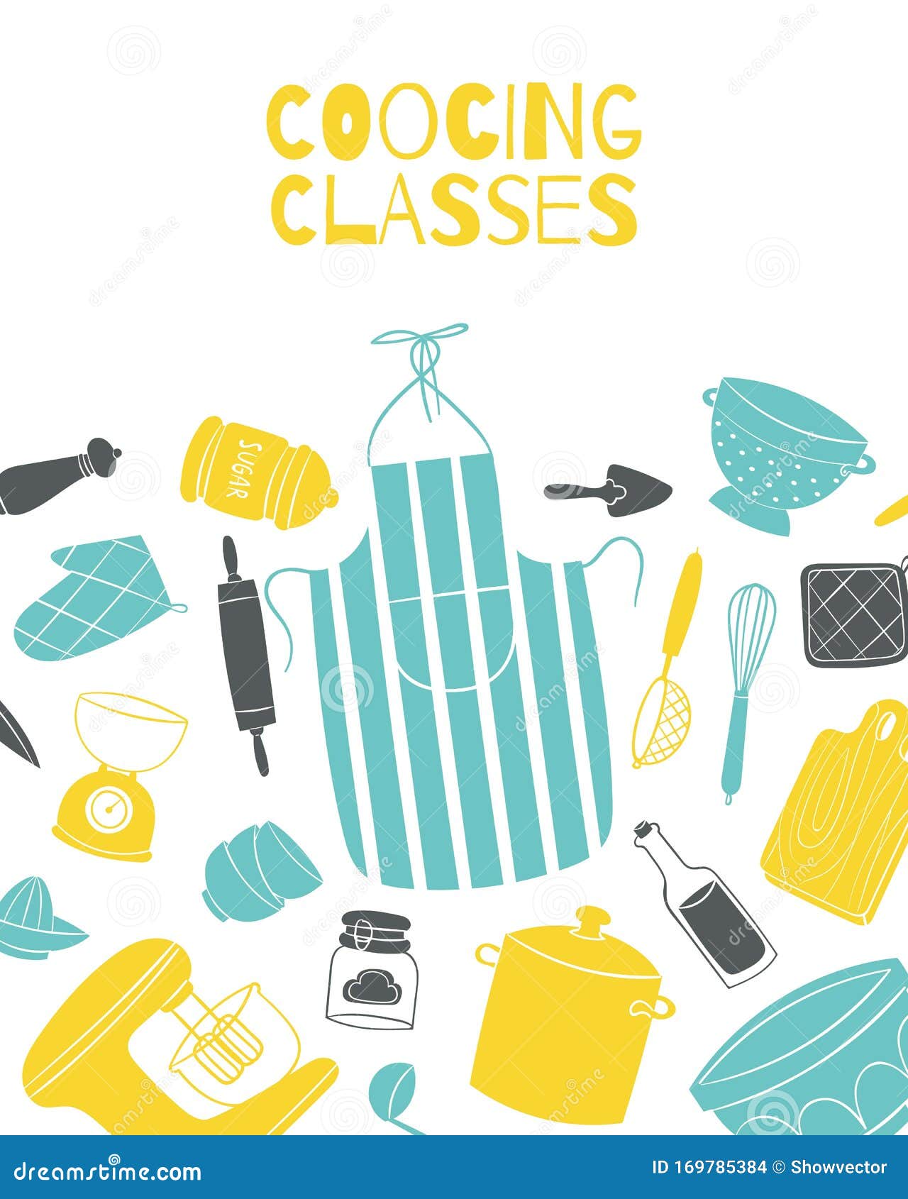 Cooking Classes Poster with Kitchenware and Pots on Kitchen,board, Chef ...