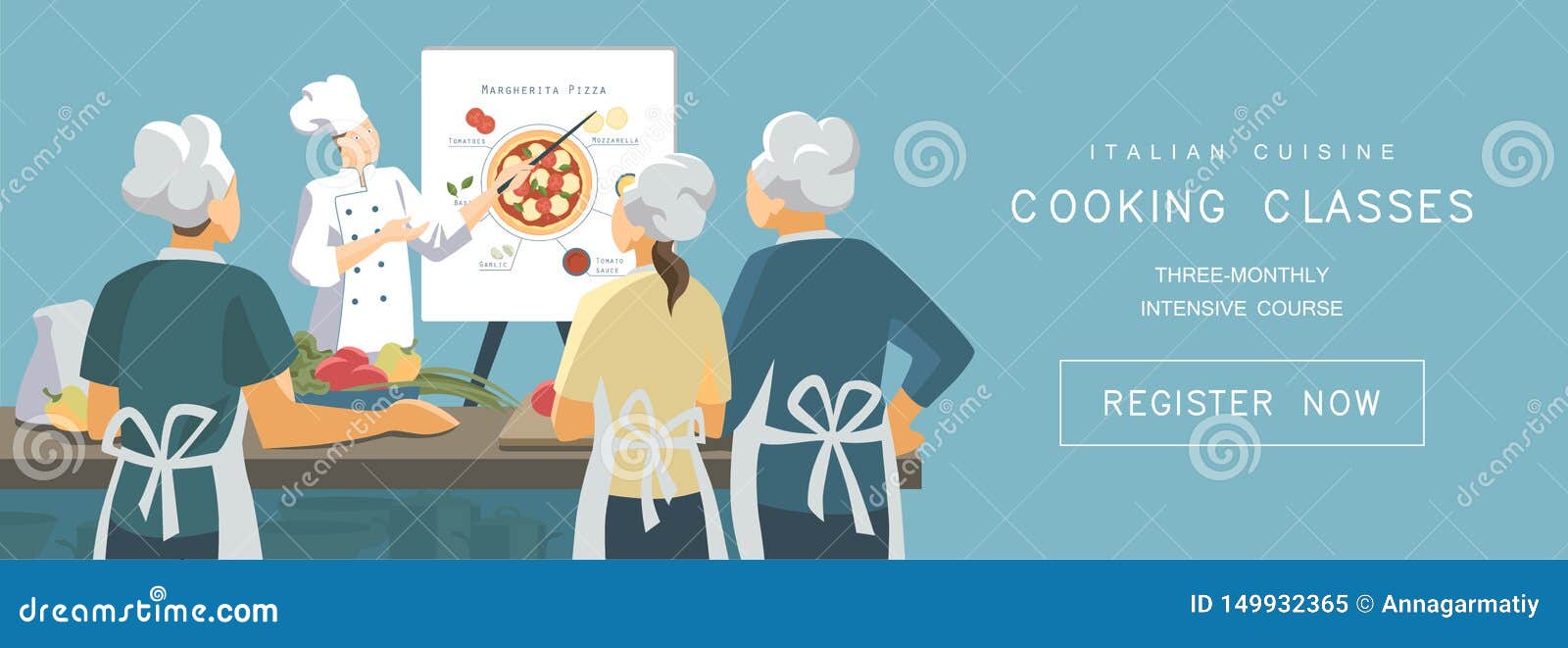 Cooking Classes Template Web Banner in Flat Style Stock Vector ...