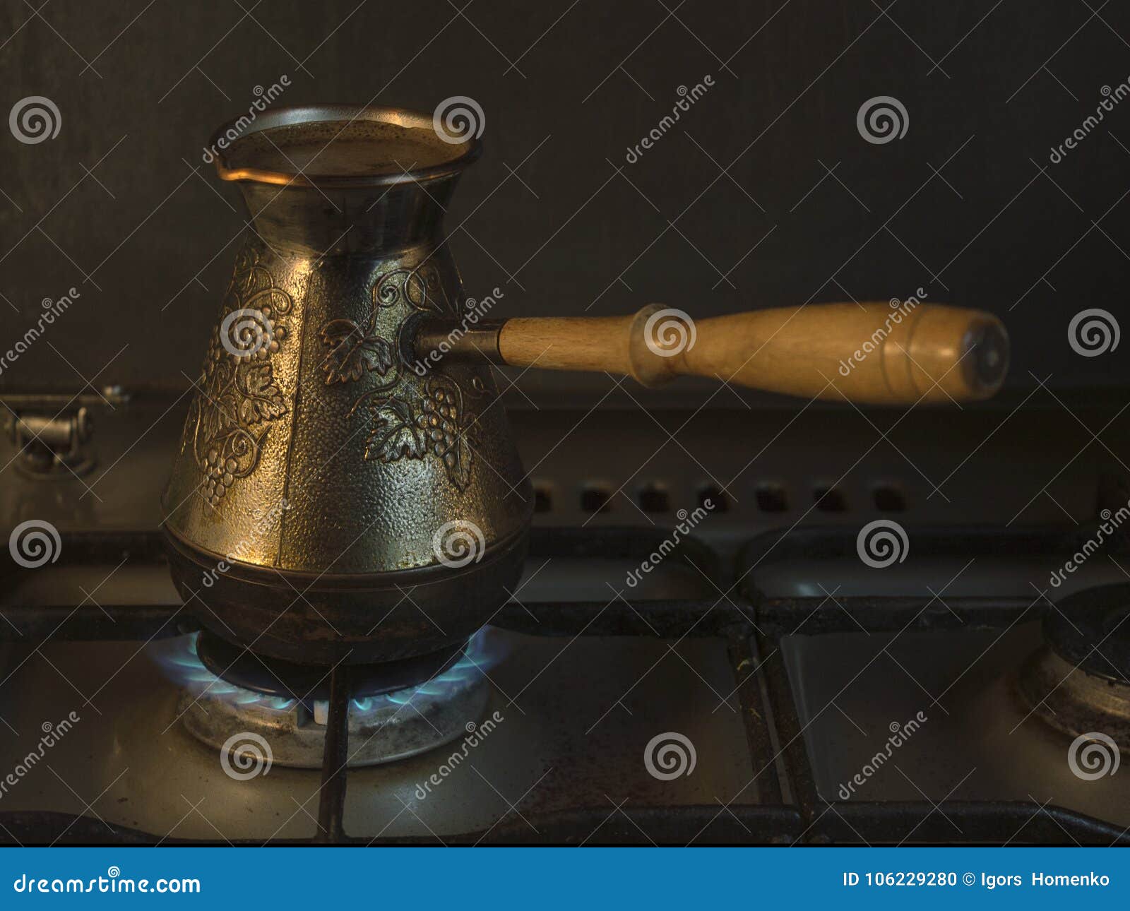 Cooking Coffee on a Gas Stove. Stock Photo - Image of wooden, beans ...