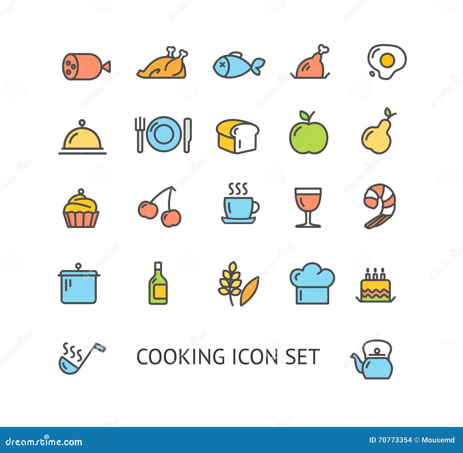 Cooking Colorful Outline Icon Set. Vector Stock Vector - Illustration ...