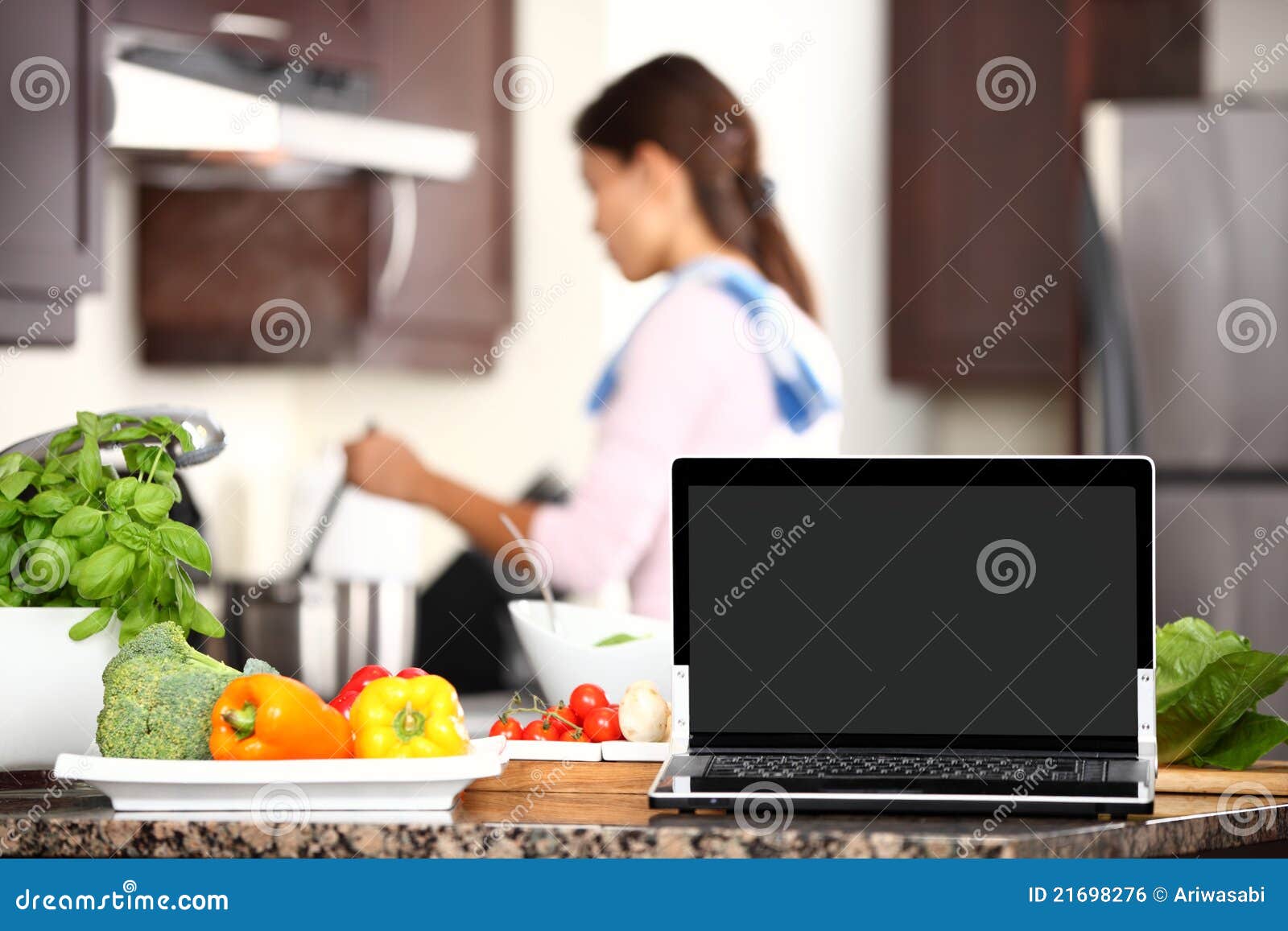 Cooking and Computer Laptop Concept Stock Photo - Image of indoors ...