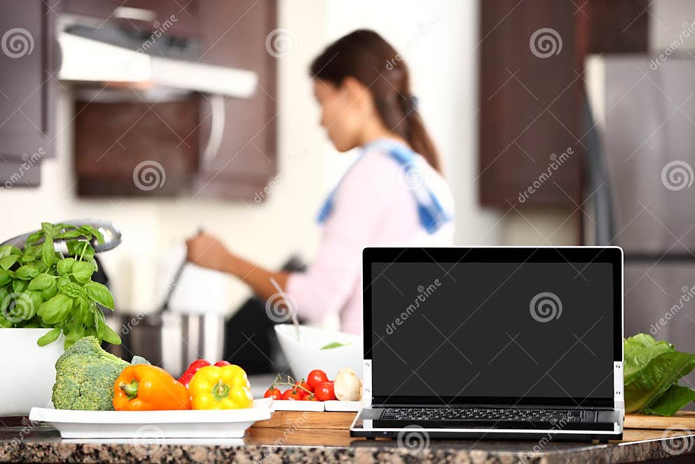 Cooking and Computer Laptop Concept Stock Photo - Image of indoors ...