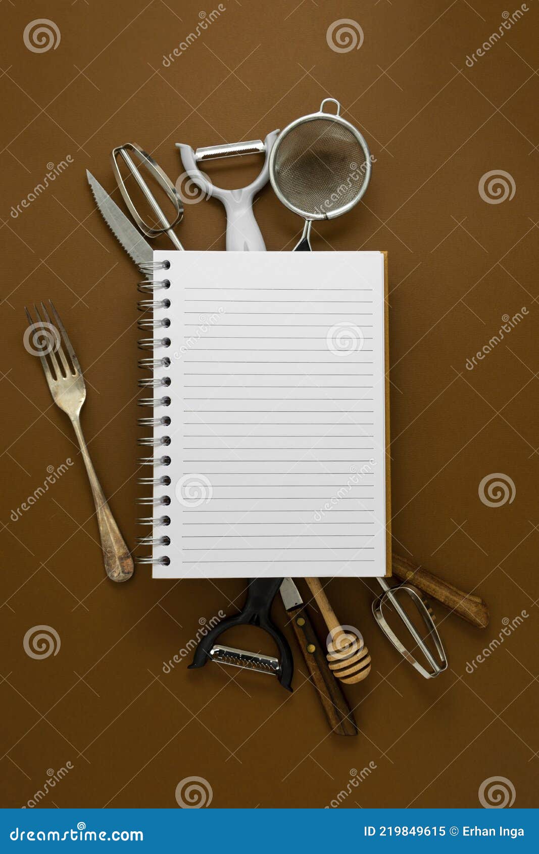 Cooking Concept. Kitchen Tools and Empty Note Book Stock Image - Image ...