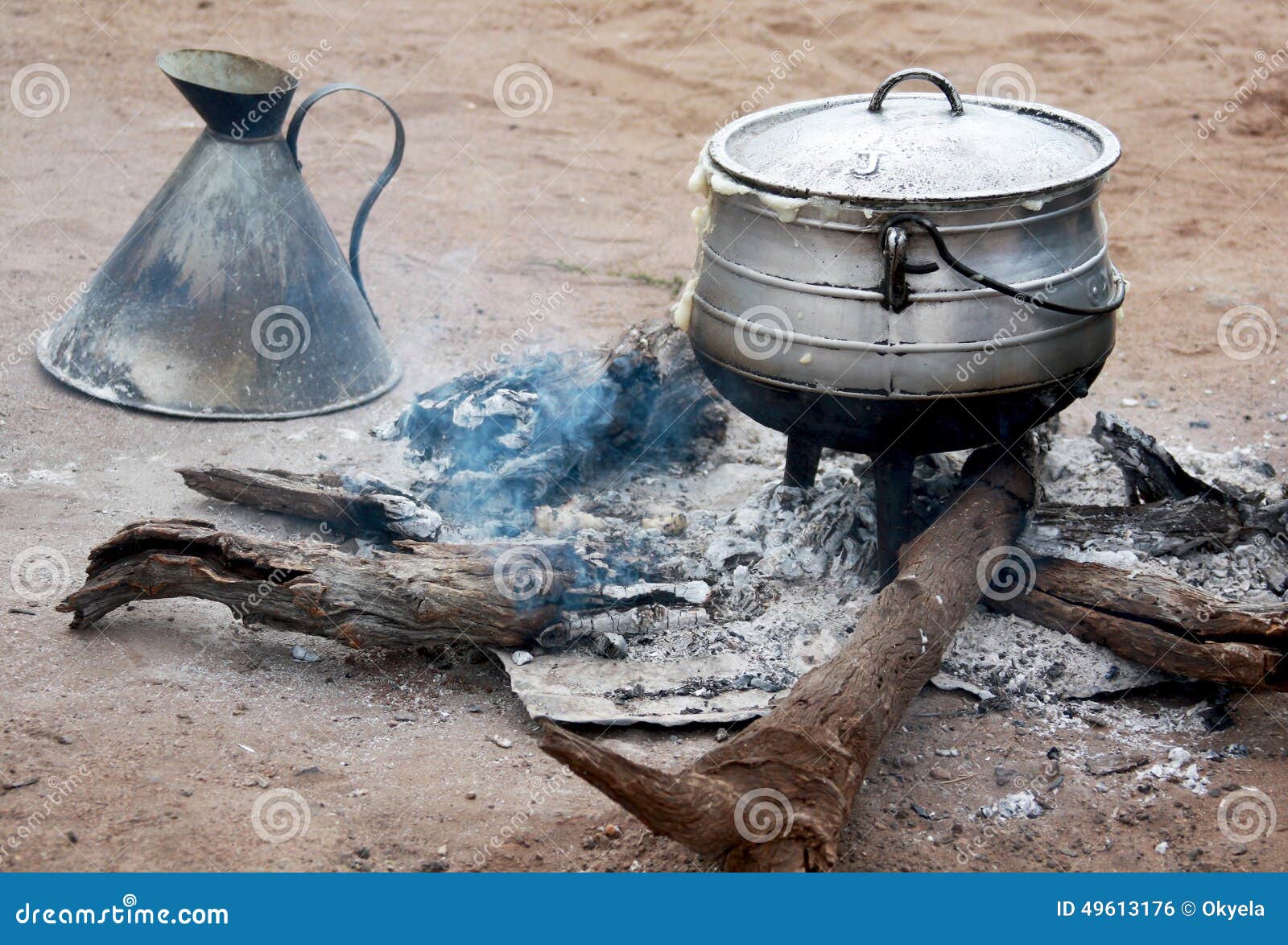 Cooking Corn Cereal in Contrule on Fire in the Village, Stock Photo ...