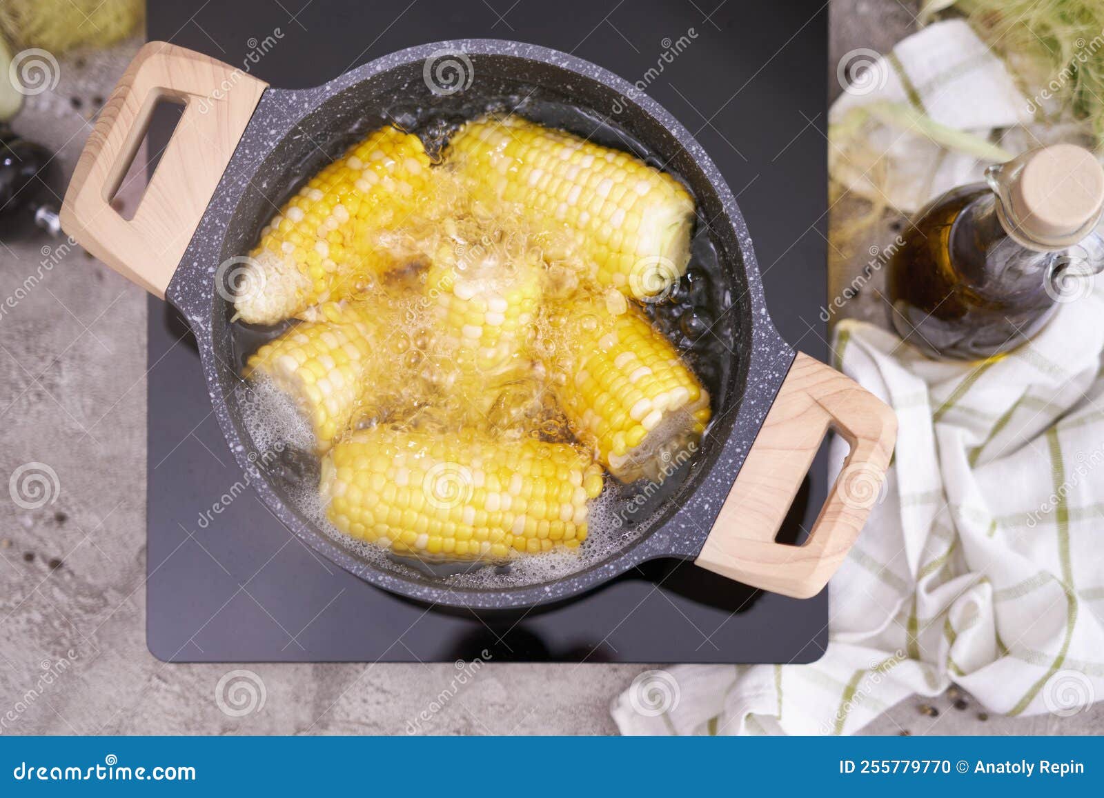 Cooking Corn Cob in a Pot of Boiling Water with Bubbles Stock Photo ...