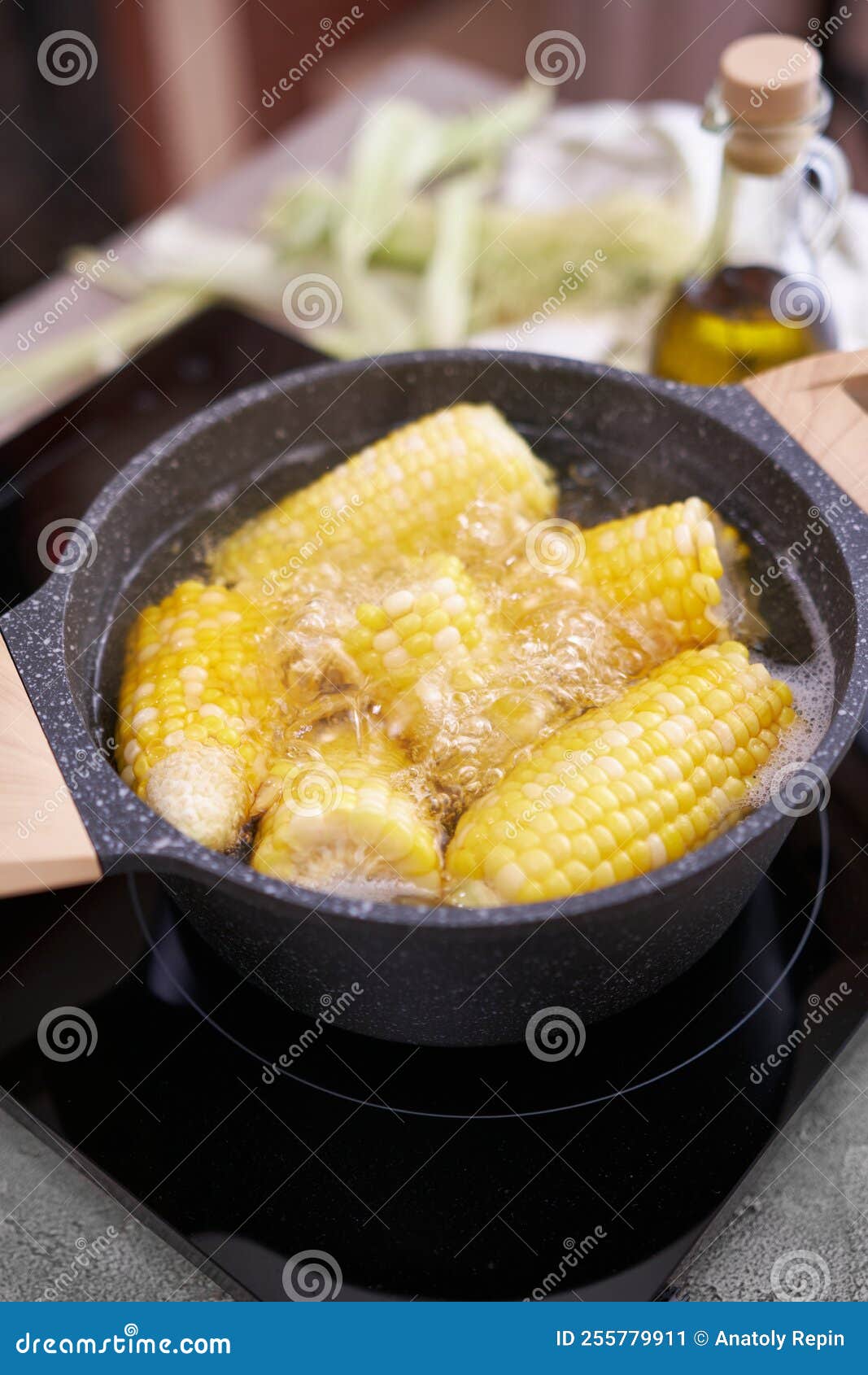 Cooking Corn Cob in a Pot of Boiling Water with Bubbles Stock Image ...