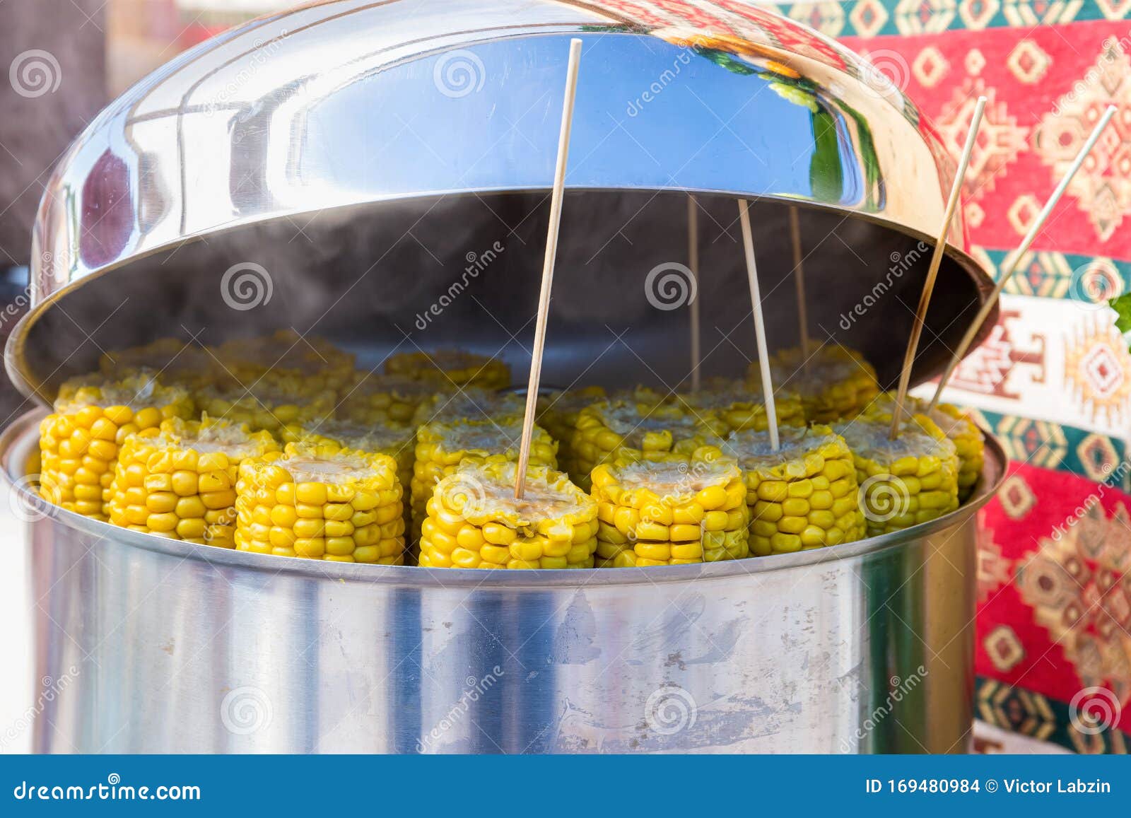 Cooking of Corn Cobs in a Steam Boiler Stock Photo - Image of snack ...