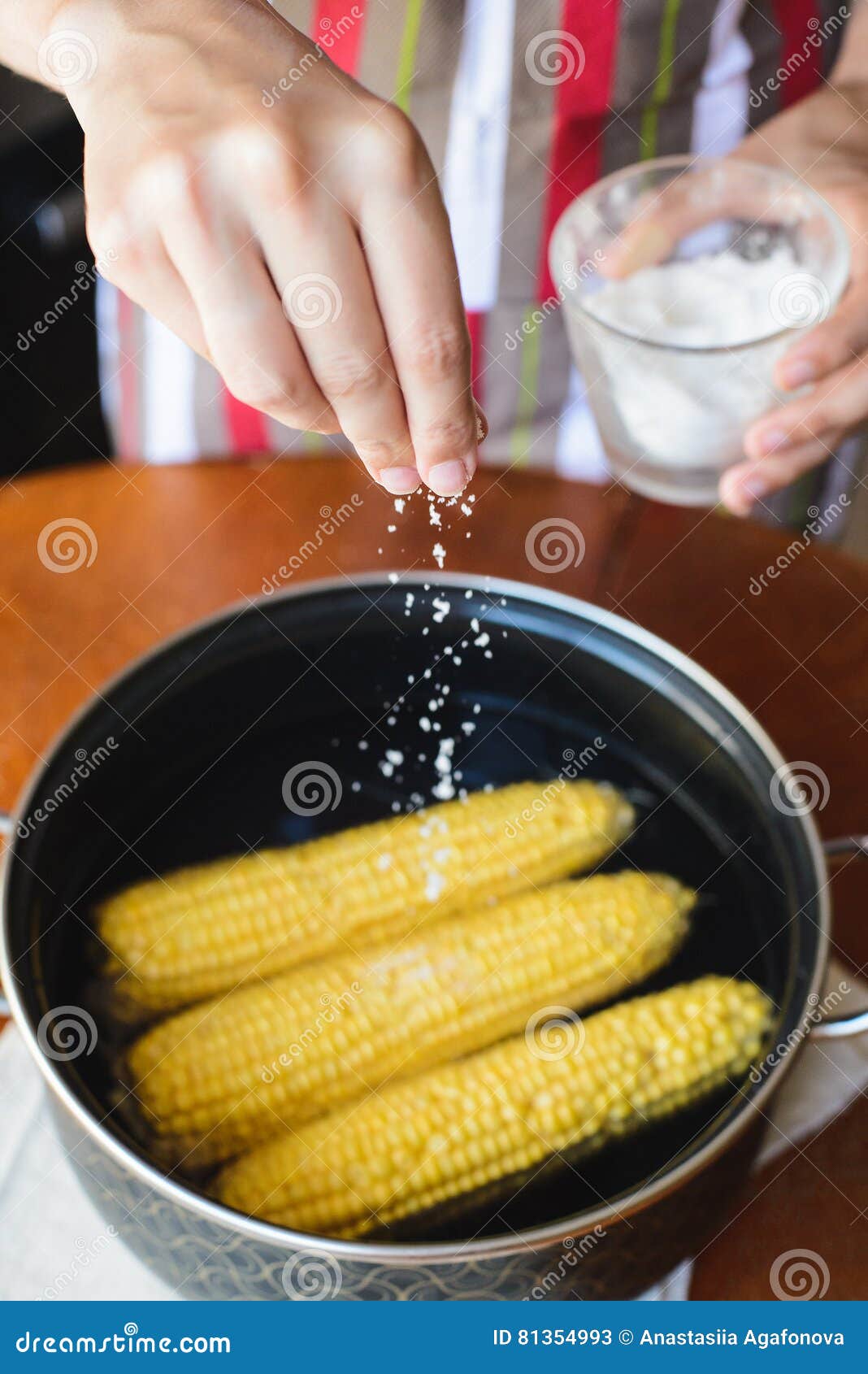 Cooking Corn in a Pan in the Kitchen Stock Image - Image of mineral ...