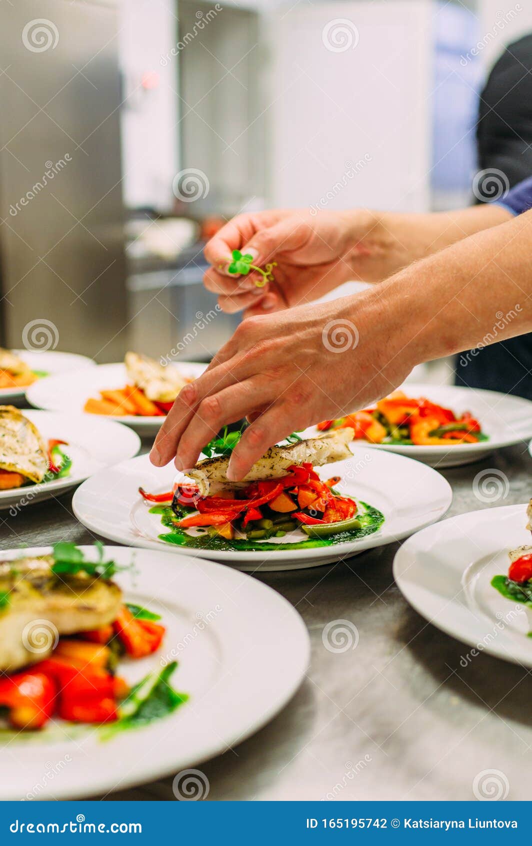 Catering on Holiday. Cooking a Delicious Main Course in the Restaurant ...