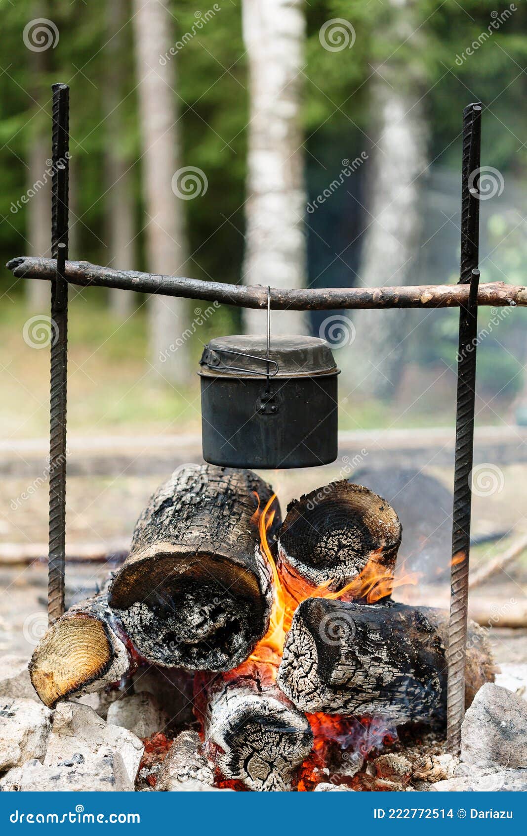 Cooking Dinner Outdoors at the Nature, Pot Over Bonfire Stock Photo ...