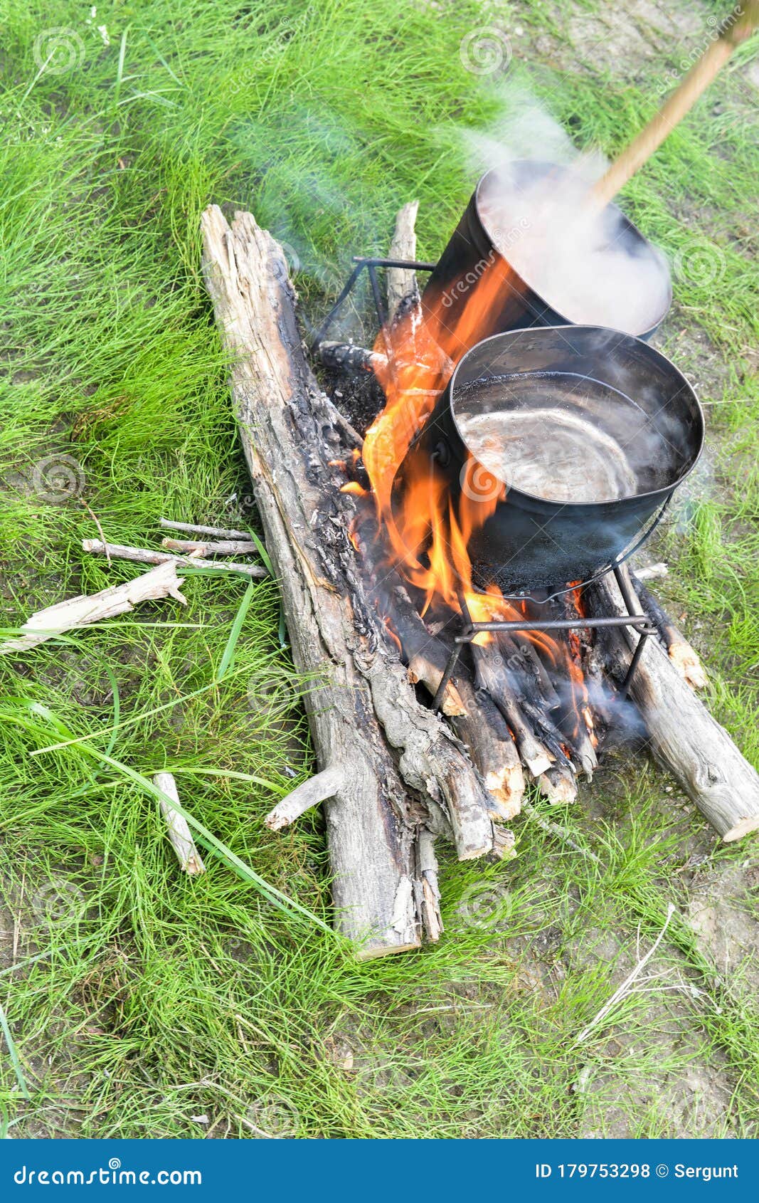 Cooking Dinner at the Stake Stock Photo - Image of natural, black ...