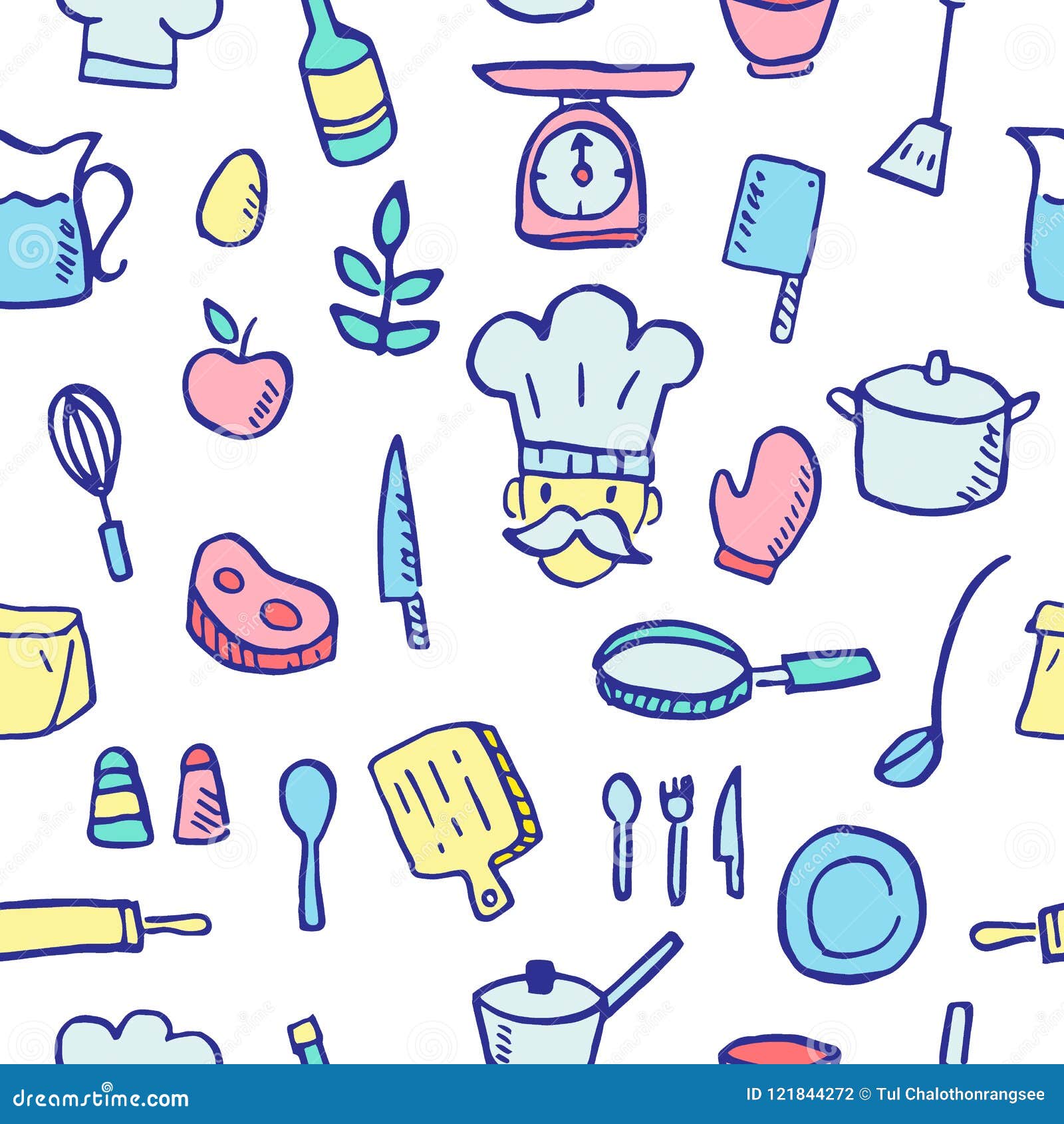 Cooking Doodle Seamless Pattern Stock Vector - Illustration of hand ...