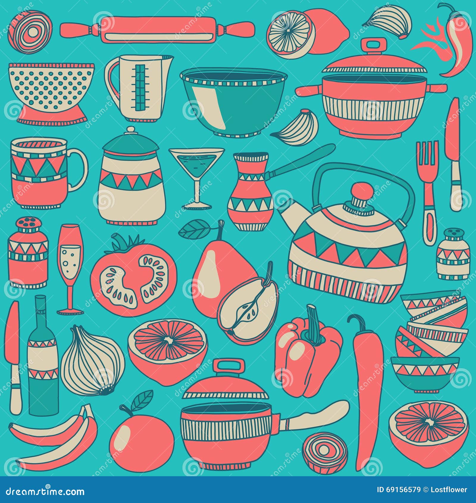 Cooking Doodle Style Elements Stock Vector - Illustration of juice ...