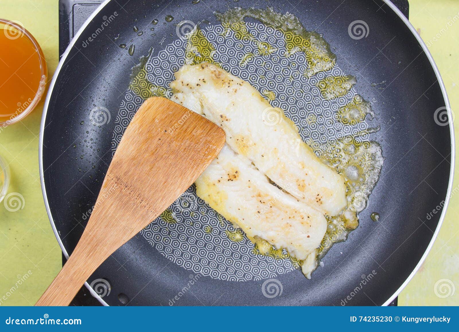 Cooking dory fish Steak stock photo. Image of iron, closeup - 74235230