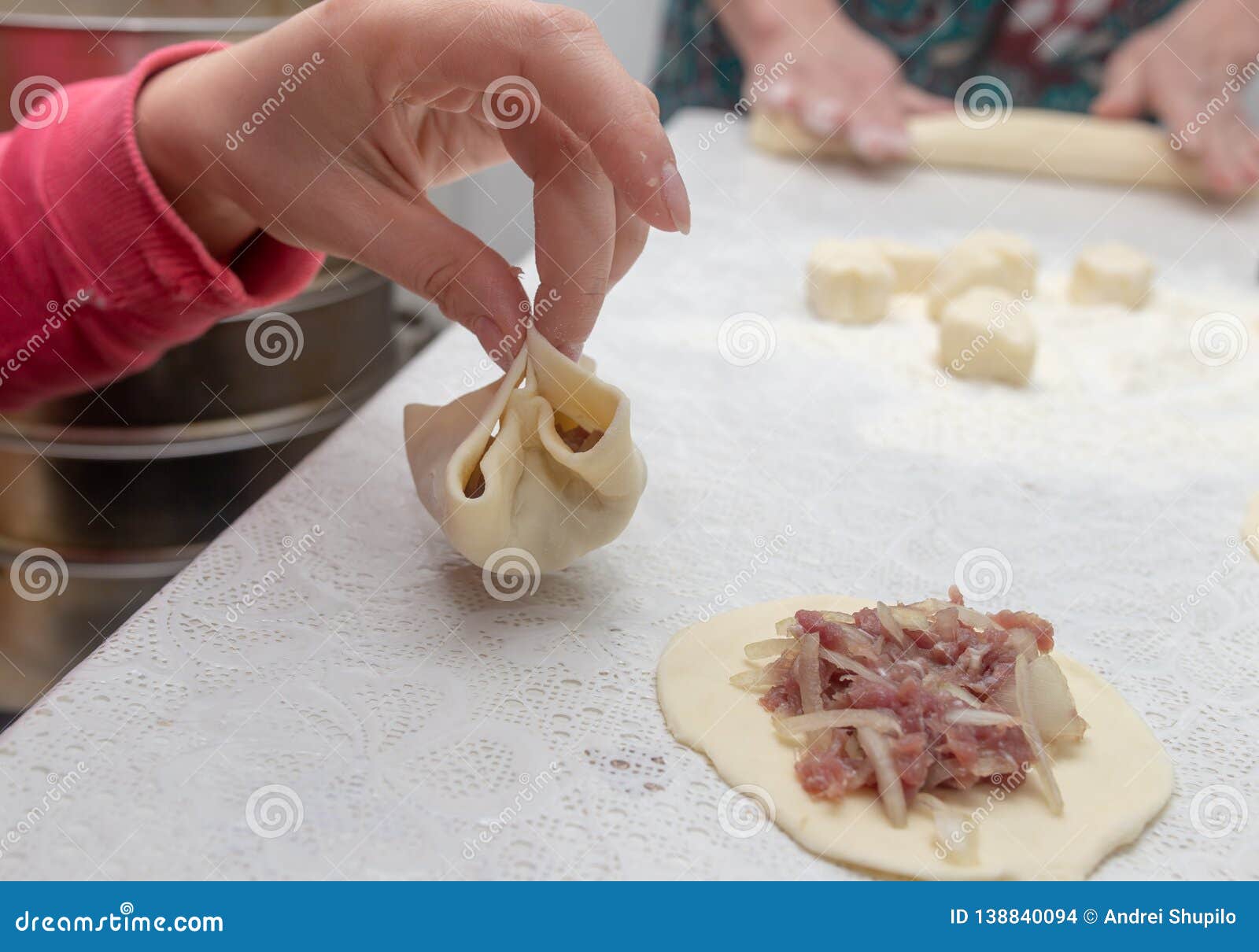 Cooking Dough with Meat on the Table Stock Photo - Image of background ...