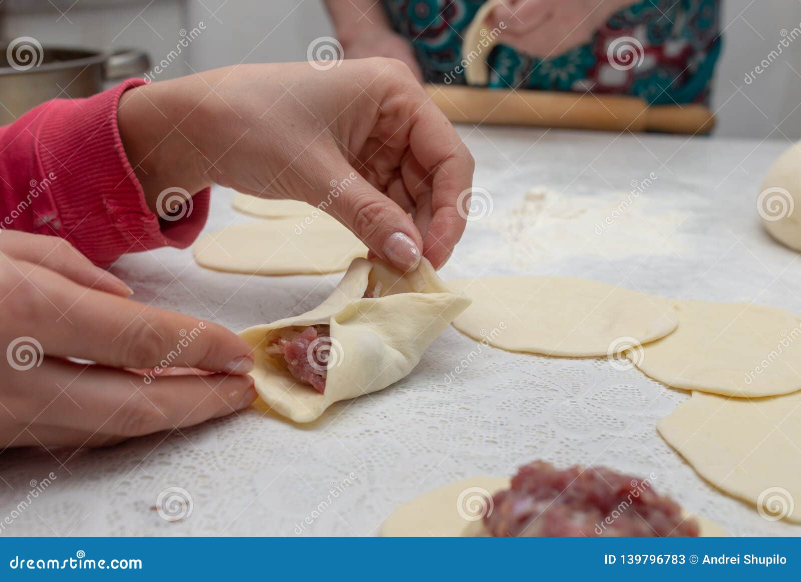 Cooking Dough with Meat on the Table Stock Image - Image of dumplings ...