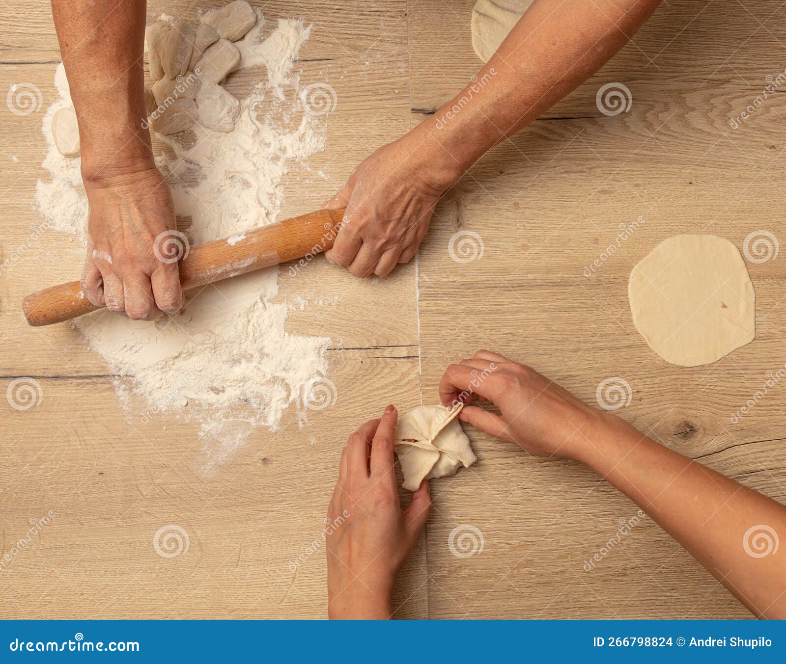 Cooking Dough with Meat on the Table. Stock Photo - Image of kitchen ...