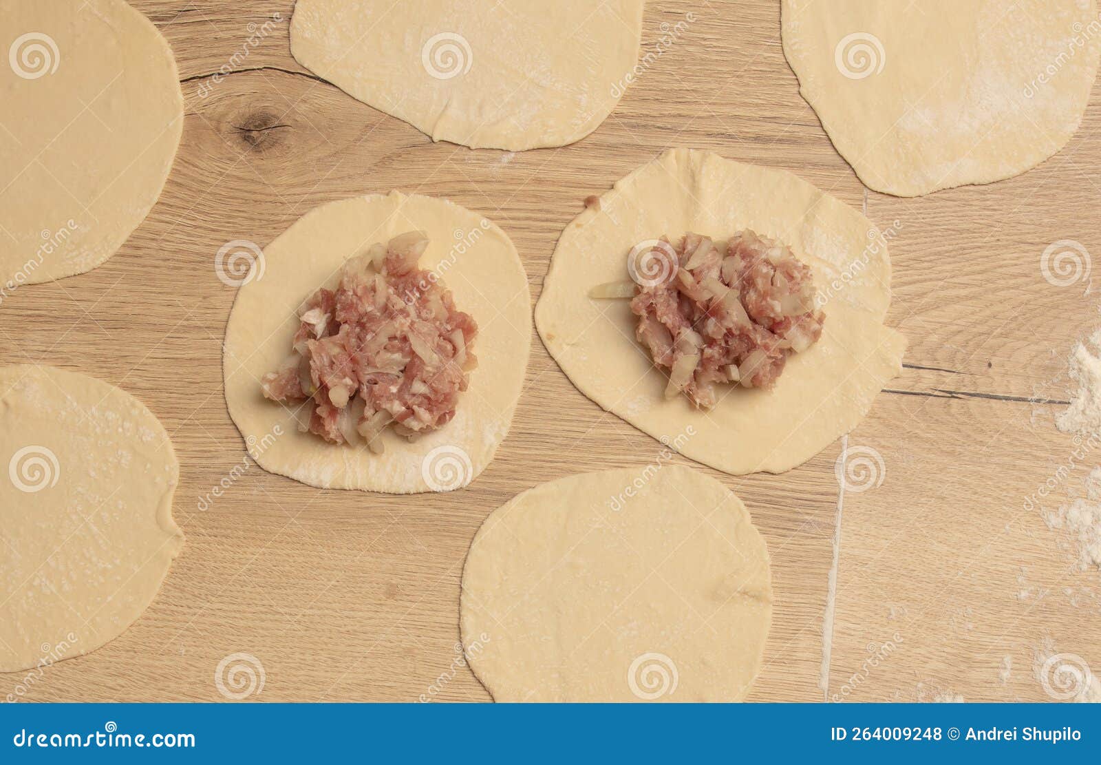 Cooking Dough with Meat on the Table. Stock Photo - Image of asia ...