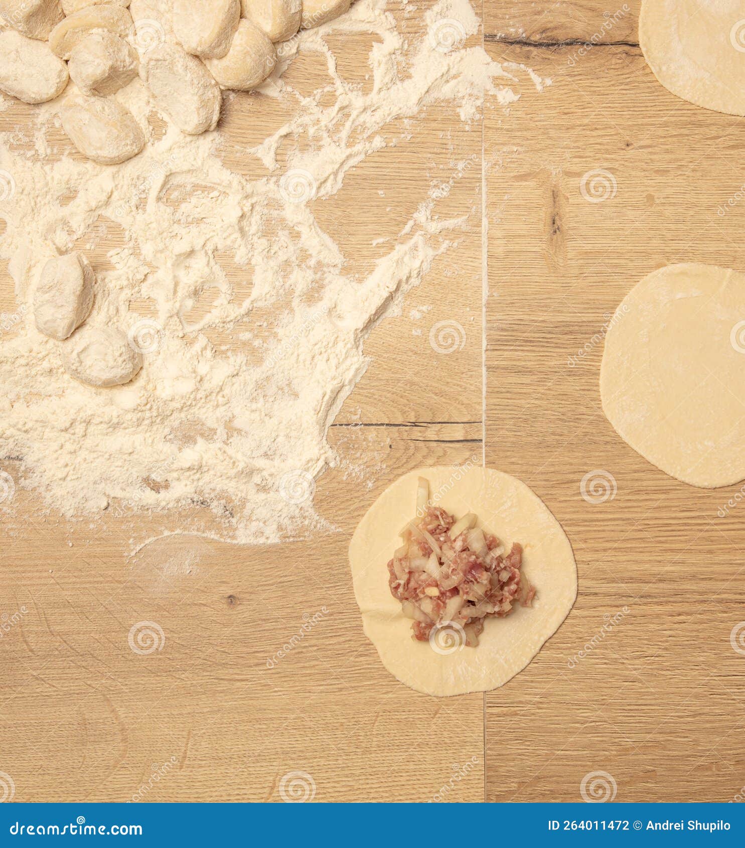 Cooking Dough with Meat on the Table. Stock Photo - Image of plate ...