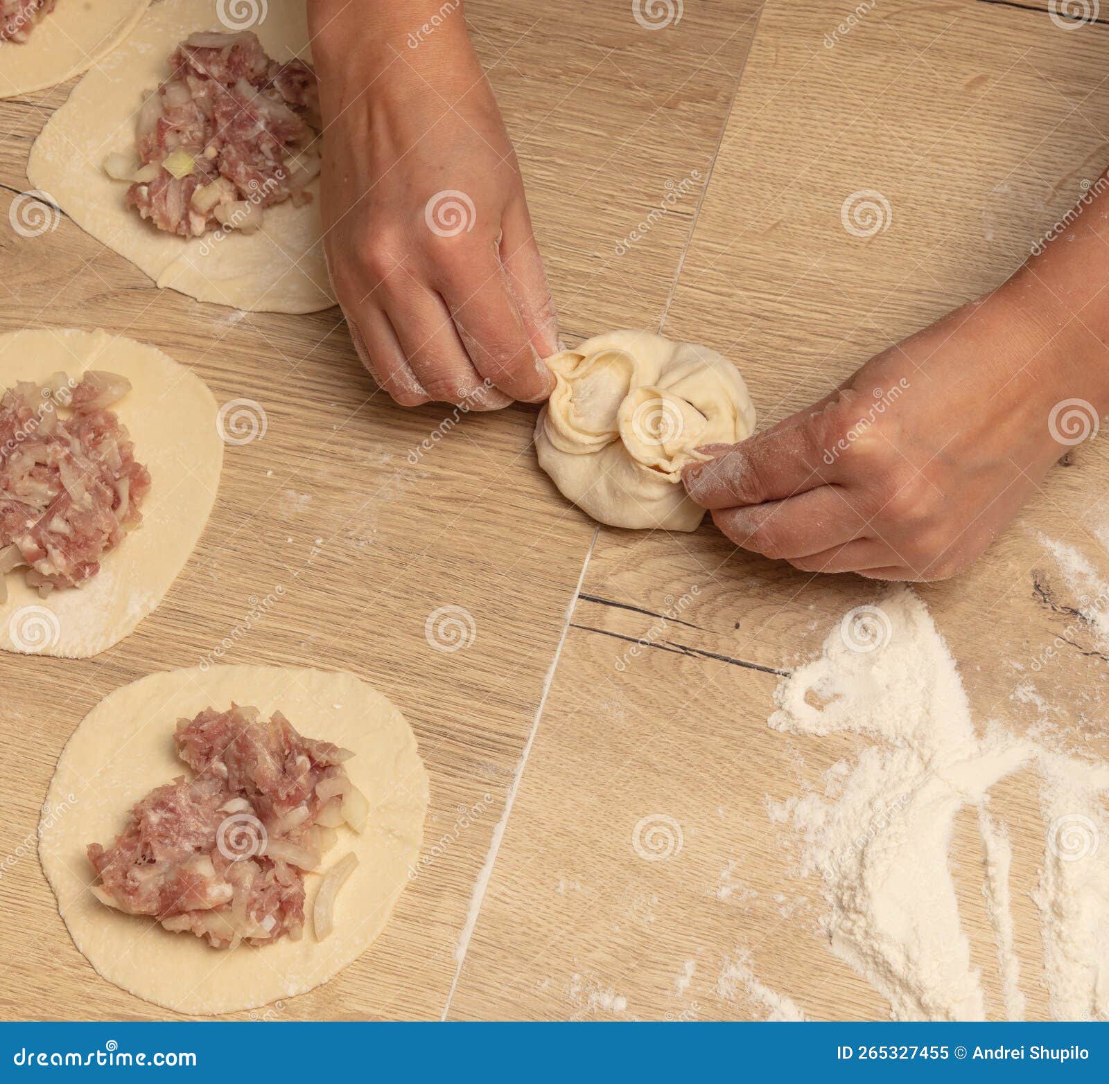 Cooking Dough with Meat on the Table. Stock Image - Image of healthy ...